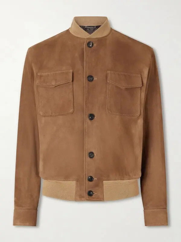SLOWEAR Suede Bomber Jacket - Brown