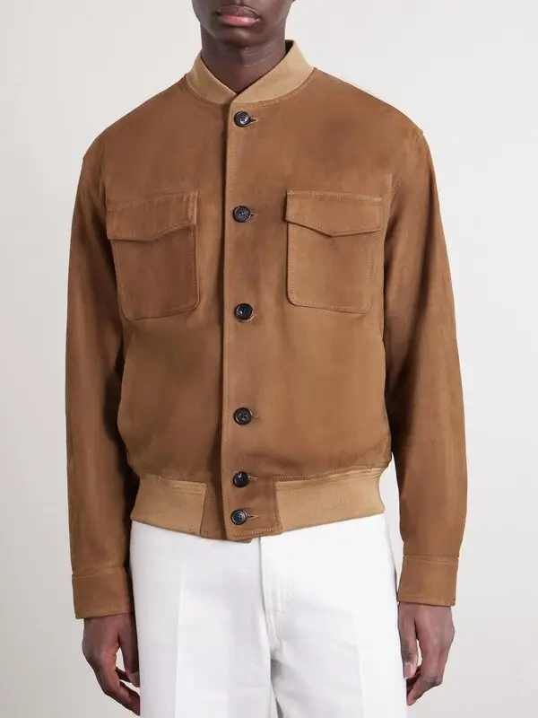 SLOWEAR Suede Bomber Jacket - Brown