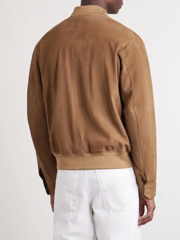 SLOWEAR Suede Bomber Jacket - Brown