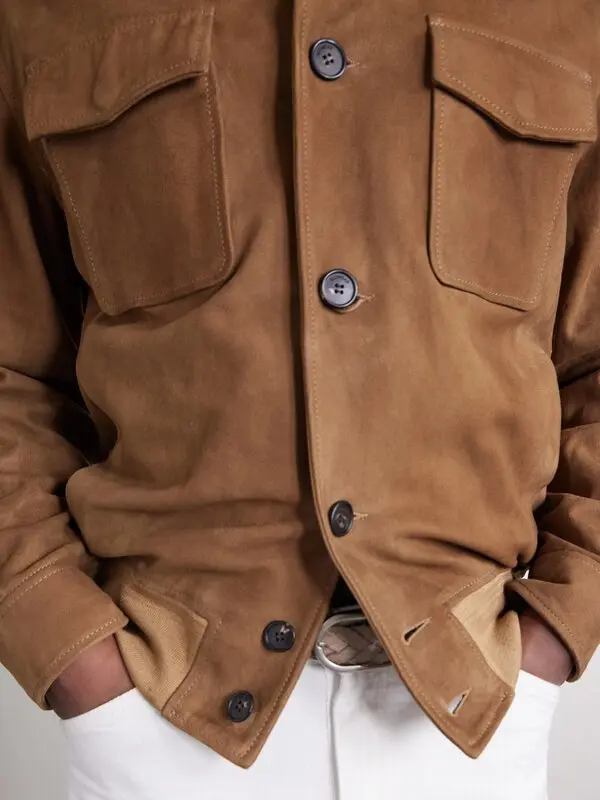 SLOWEAR Suede Bomber Jacket - Brown