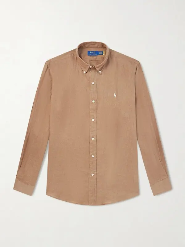 Polo Ralph Lauren Button-down Collar Logo-embroidered Linen Shirt - Brown