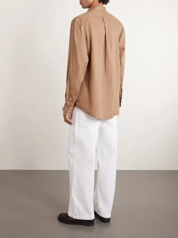 Polo Ralph Lauren Button-down Collar Logo-embroidered Linen Shirt - Brown