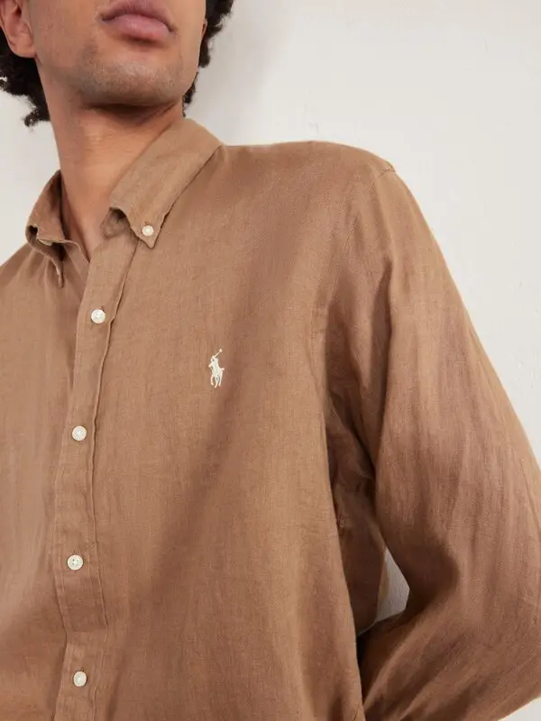 Polo Ralph Lauren Button-down Collar Logo-embroidered Linen Shirt - Brown