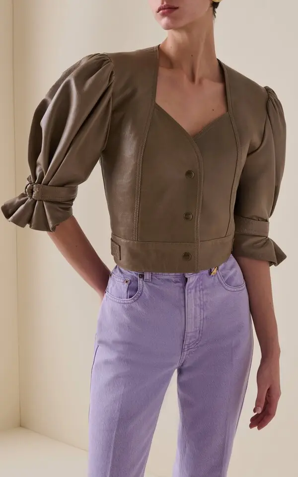 Chloé Cropped Leather Jacket - Brown