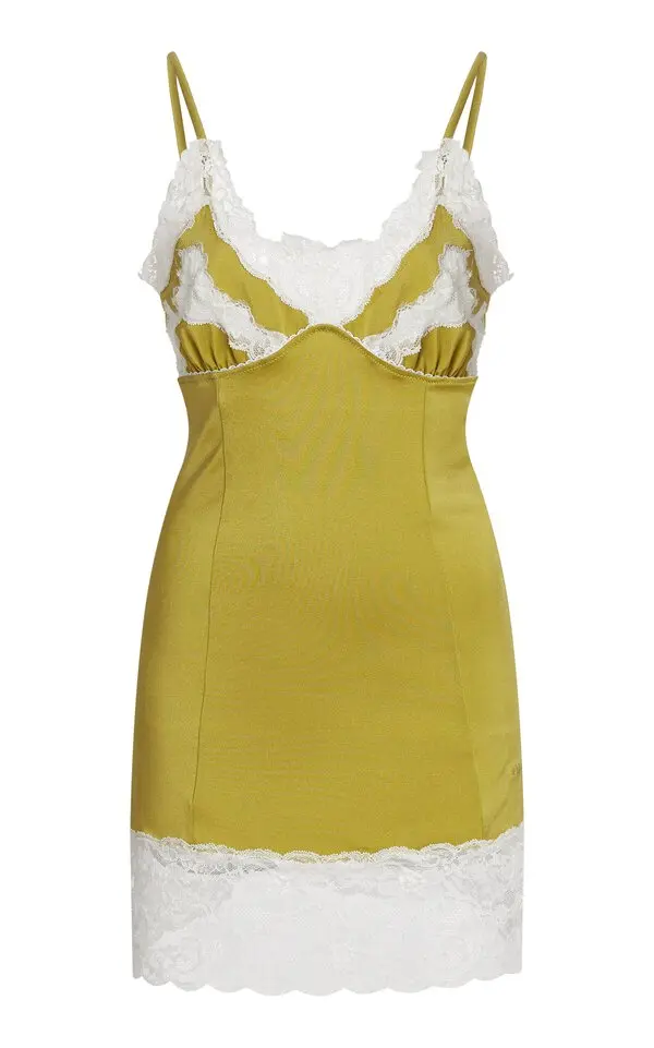 Chloé Lace-trimmed Stretch-satin Mini Dress - Yellow