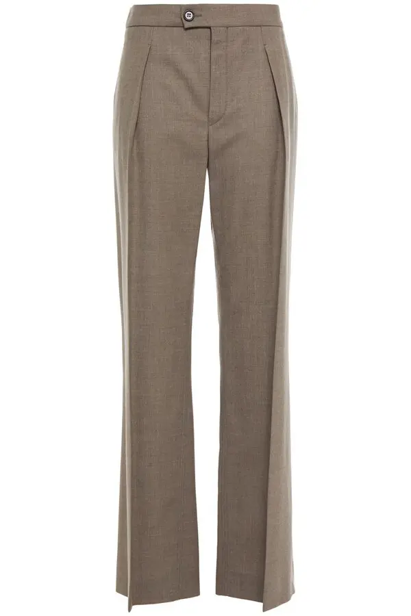 Chloé Pleated Mélange Wool-blend Straight-leg Pants