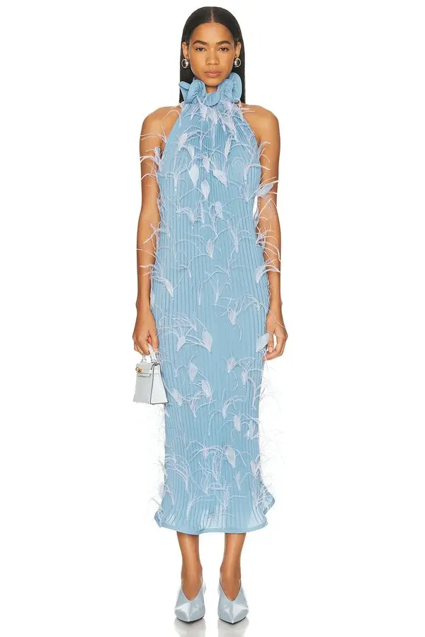 ROWEN ROSE Midi Halterneck Dress - Blue