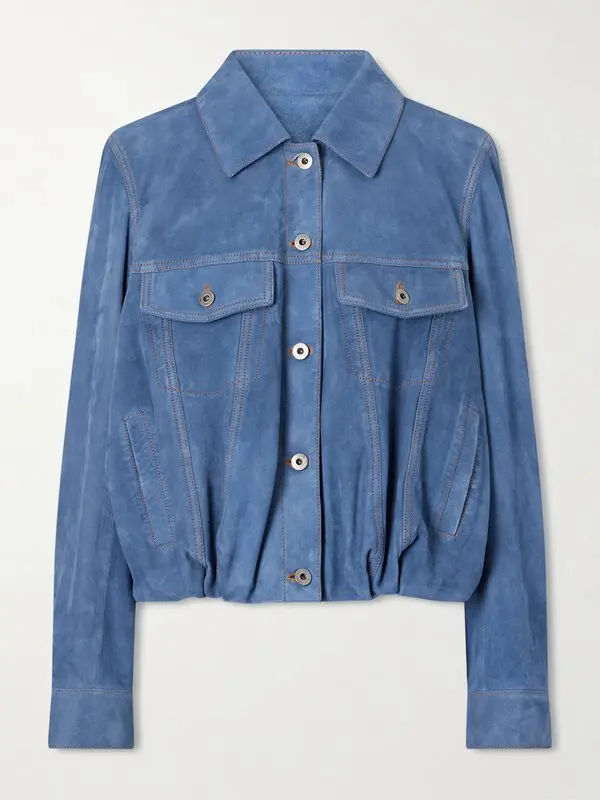 Loewe Gathered Suede Jacket - Blue