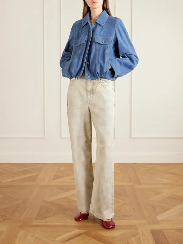 Loewe Gathered Suede Trucker Jacket - Blue