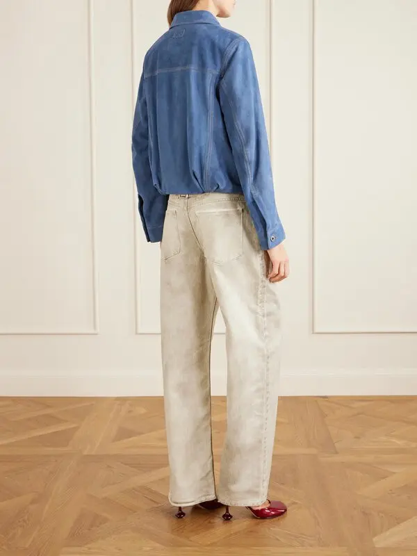 Loewe Gathered Suede Trucker Jacket - Blue