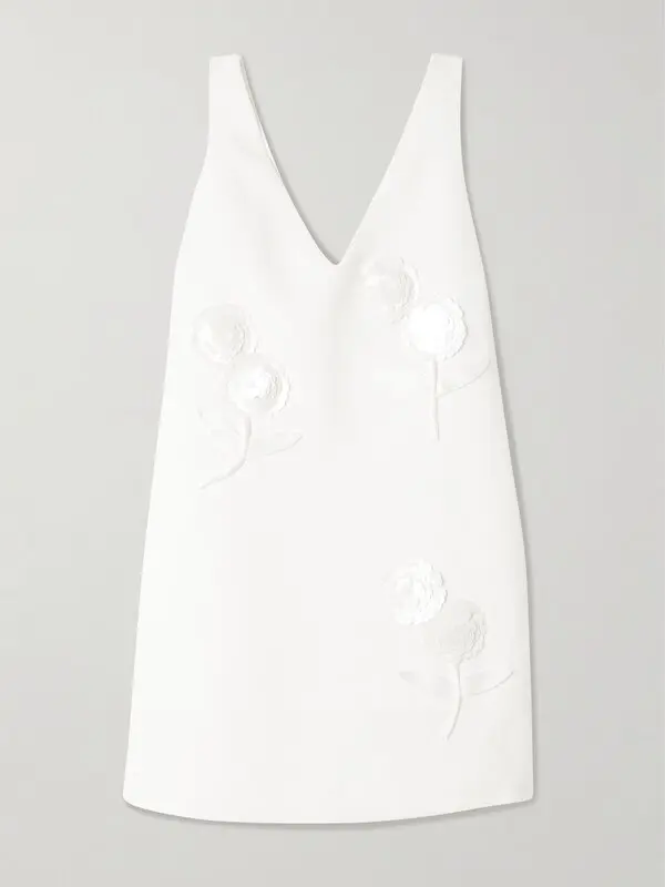 SELF-PORTRAIT Appliquéd Embellished Crepe Mini Dress - White