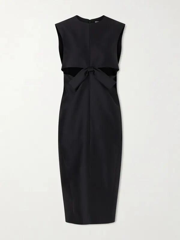 Balenciaga Cutout Draped Wool And Silk-blend Midi Dress - Black