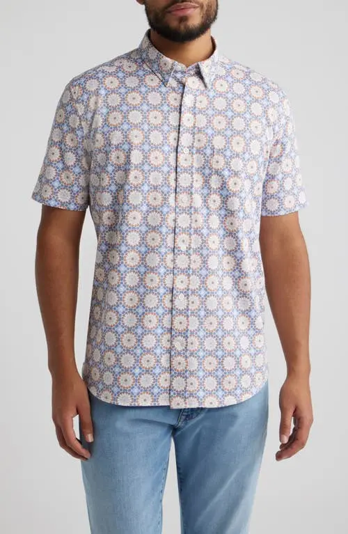 Johnston & Murphy Xc Flex Ascend Short Sleeve Button-up Shirt - Multi Mosaic