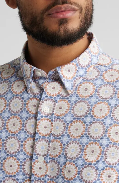 Johnston & Murphy Xc Flex Ascend Short Sleeve Button-up Shirt - Multi Mosaic