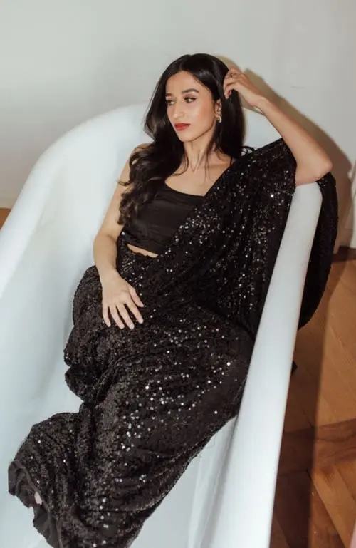 RAAS Sequin Pre-draped Saree With Blouse And Dupatta