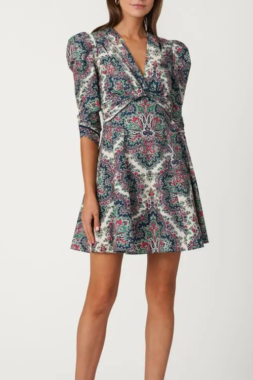 Shoshanna Harbor Tile Print Natalya Dress - Navy/cherry