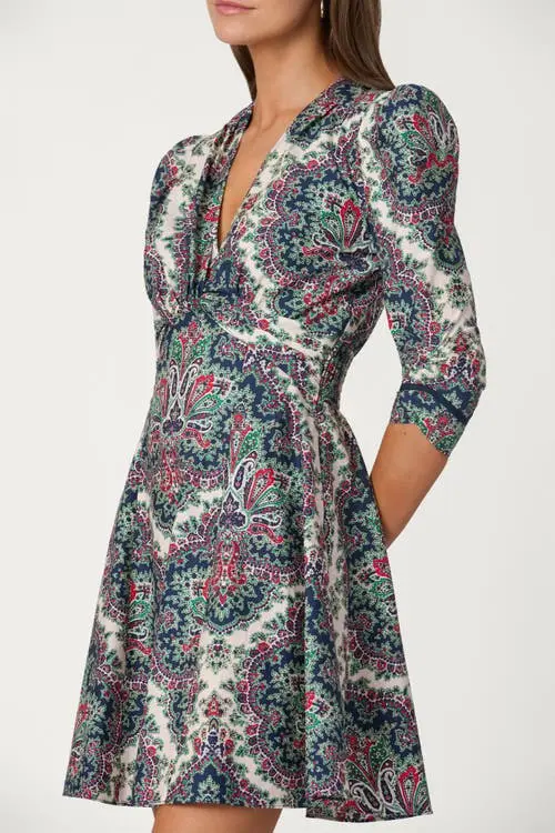 Shoshanna Harbor Tile Print Natalya Dress - Navy/cherry