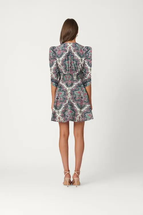 Shoshanna Harbor Tile Print Natalya Dress - Navy/cherry
