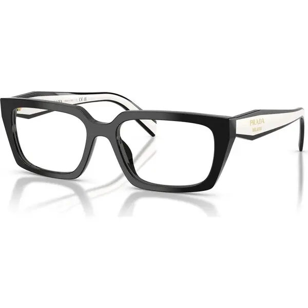 Prada 55mm Rectangle Optical Glasses - Black