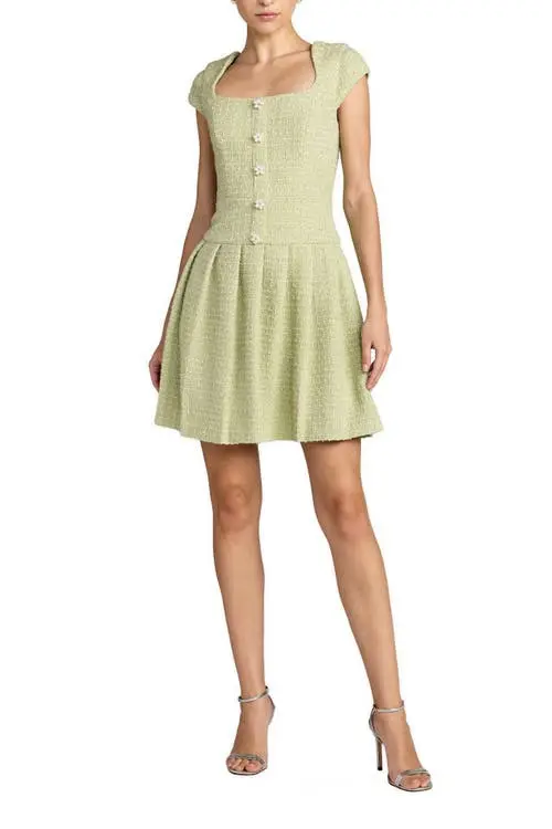 Mac Duggal Bouclé Mini Dress With Pearl Detailing - Sage