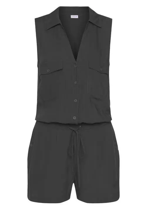 LASCANA Sleeveless Drawstring Romper With Shirt Collar And Pockets