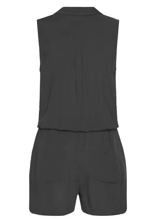 LASCANA Sleeveless Drawstring Romper With Shirt Collar And Pockets