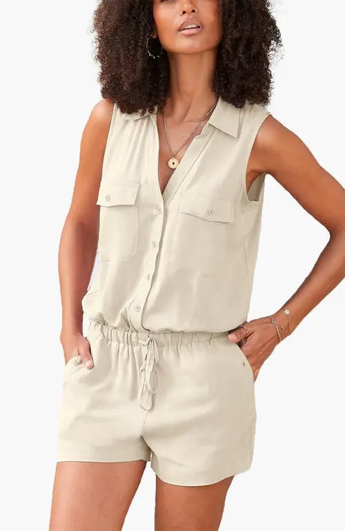 LASCANA Sleeveless Drawstring Romper With Shirt Collar And Pockets