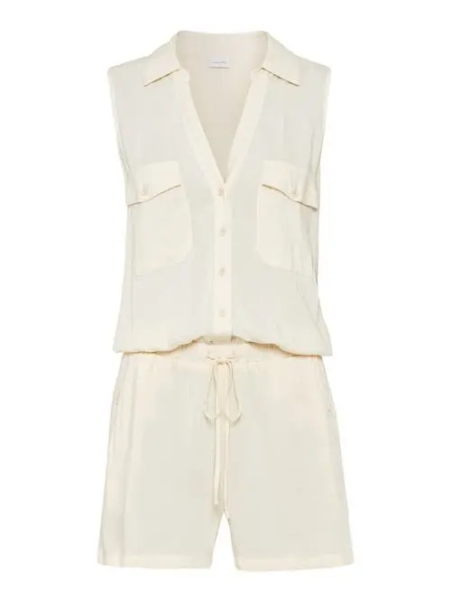 LASCANA Sleeveless Drawstring Romper With Shirt Collar And Pockets