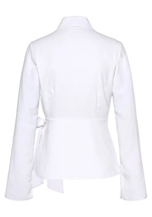 LASCANA Lapel Wrap Blouse With Long Sleeves And V-neck - White