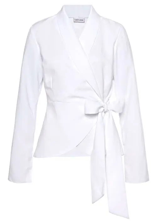 LASCANA Lapel Wrap Blouse With Long Sleeves And V-neck - White