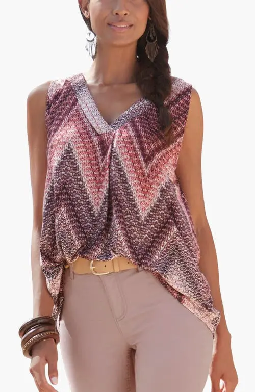 LASCANA Printed V-neck Tank Top - Bordeaux Multi