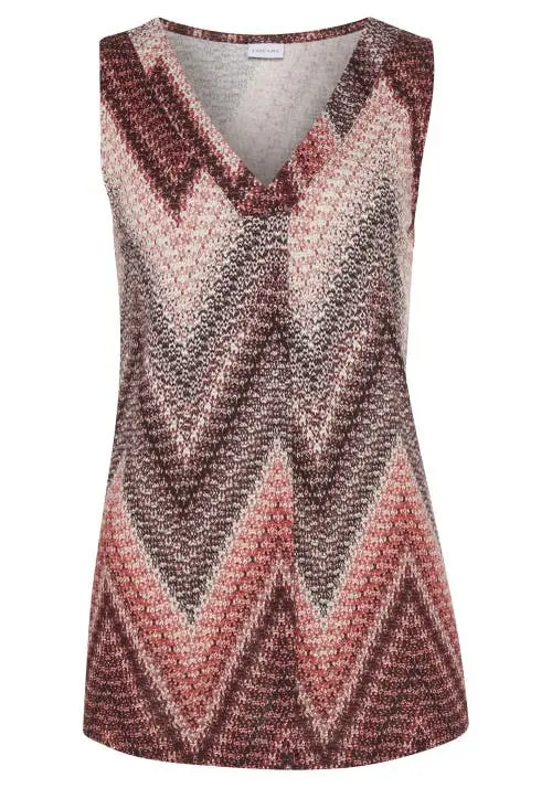 LASCANA Printed V-neck Tank Top - Bordeaux Multi