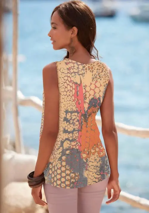 LASCANA Sleeveless V-neck Printed Tank Top