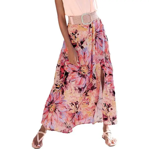 LASCANA Flowy Floral Maxi Skirt - Pink-printed