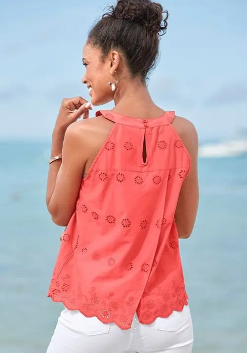 LASCANA Sleeveless Eyelet Lace Blouse