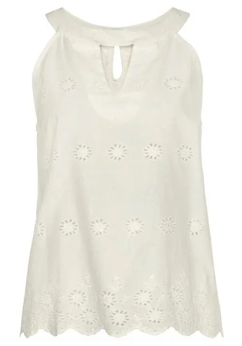 LASCANA Sleeveless Eyelet Lace Halter Neck Blouse - Cream