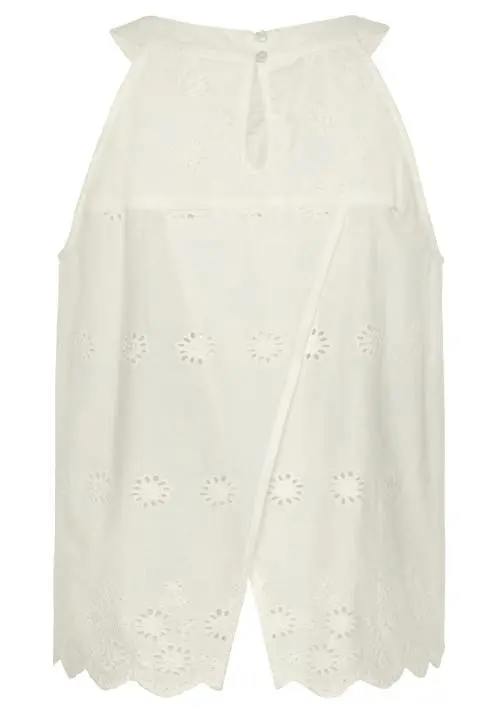 LASCANA Sleeveless Eyelet Lace Halter Neck Blouse - Cream