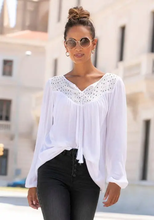 LASCANA Bohemian Eyelet Blouse - White
