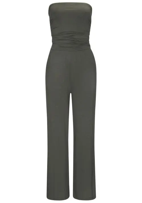 LASCANA Strapless Ruched Bodice Jumpsuit - Olive