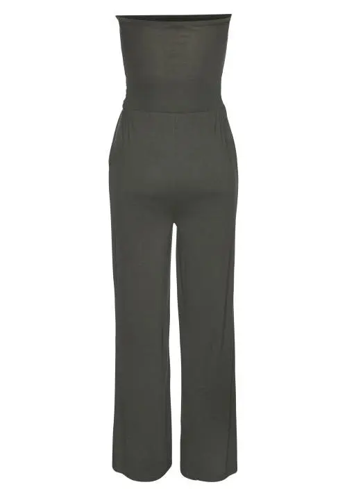 LASCANA Strapless Ruched Bodice Jumpsuit - Olive
