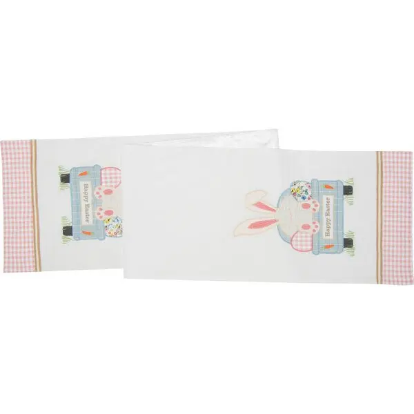 C&F HOME Happy Easter" Pickup Truck Bunny Rabbit Table Runner 13" X 72 - White