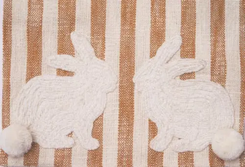 C&F HOME Easter Bunnies Tufted Stripes 100% Cotton Table Runner 14" X 72