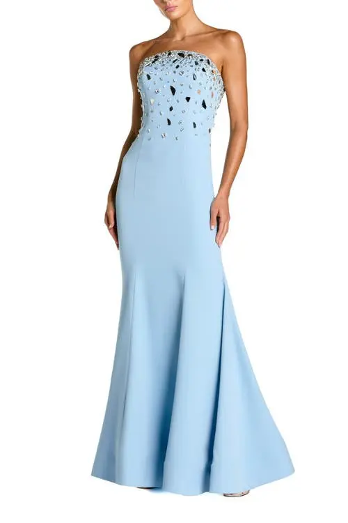 Mac Duggal Strapless Embellished Crepe Mermaid Gown - Powder Blue