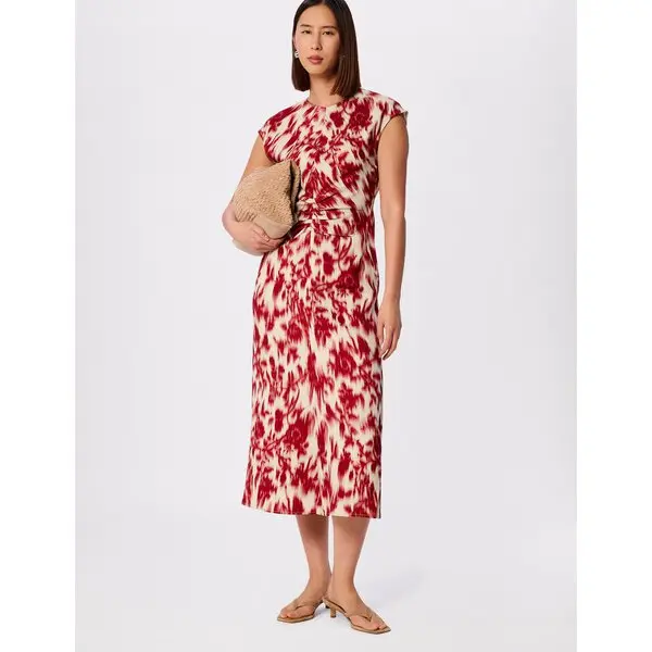 Whistles Blurred Floral Crepe Midi Dress
