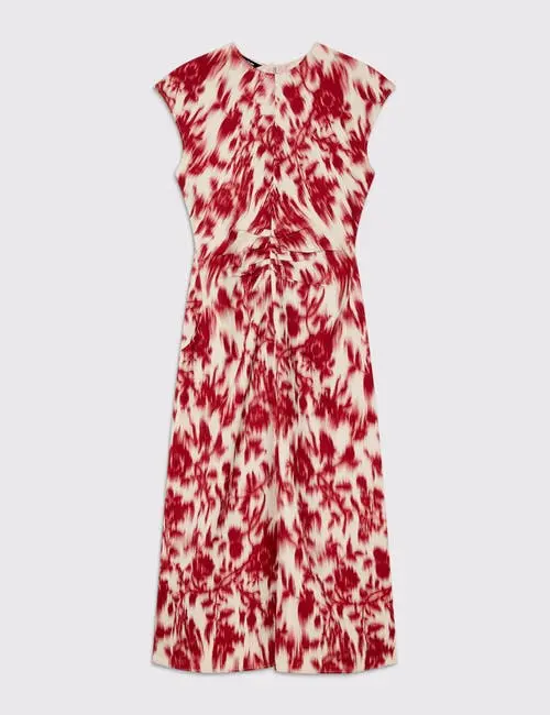 Whistles Blurred Floral Crepe Midi Dress