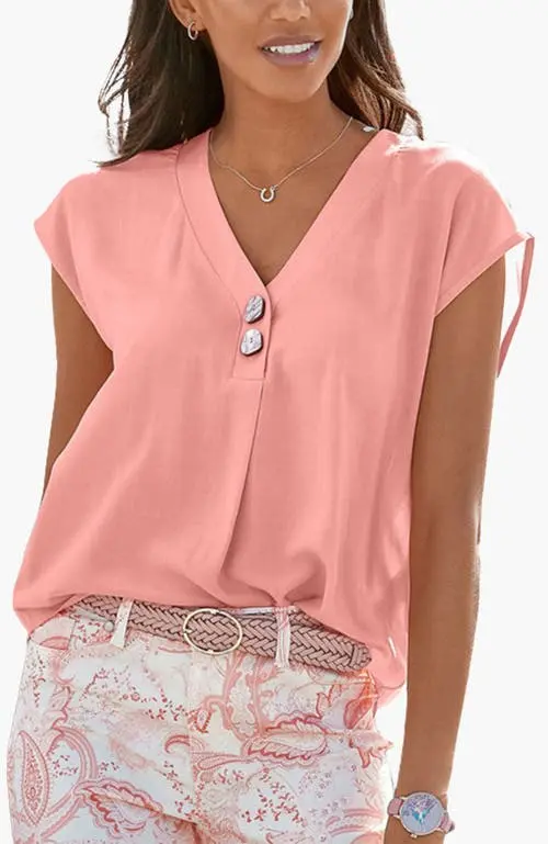 LASCANA V-neck Button Detail Blouse - Apricot