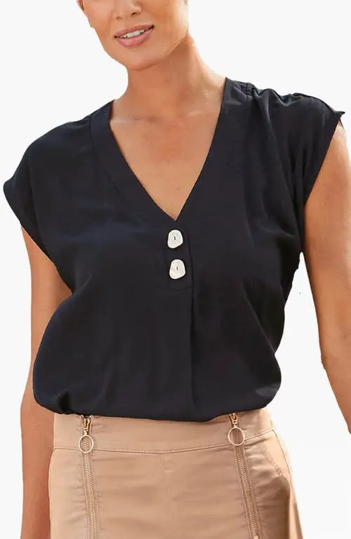 LASCANA V-neck Button Detail Blouse - Black
