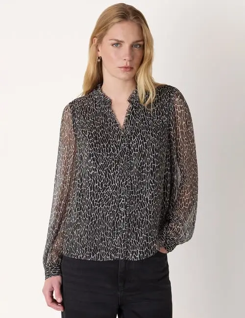Whistles Dragonfly Print Long Sleeve Blouse - Black/white