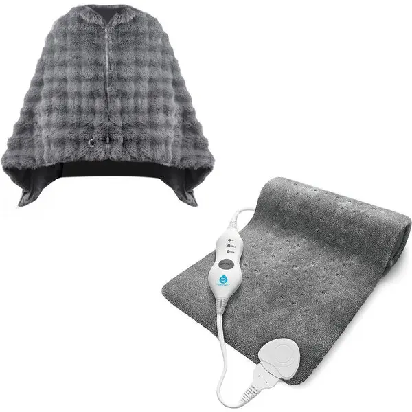 PURSONIC Heated Poncho Shawl & Xl Full Body Heating Pad - Grey