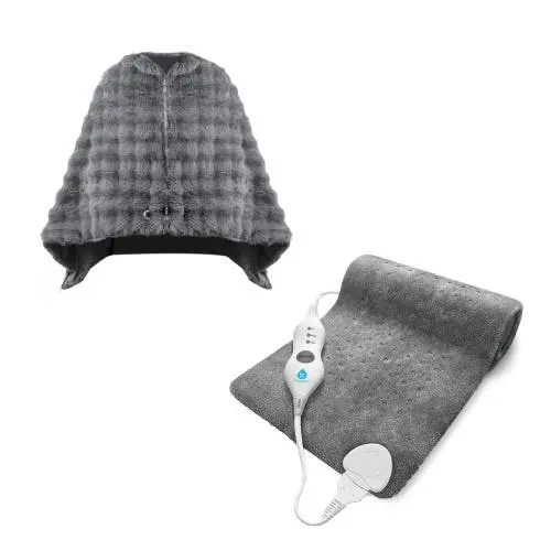 PURSONIC Heated Poncho Shawl & Xl Full Body Heating Pad - Grey